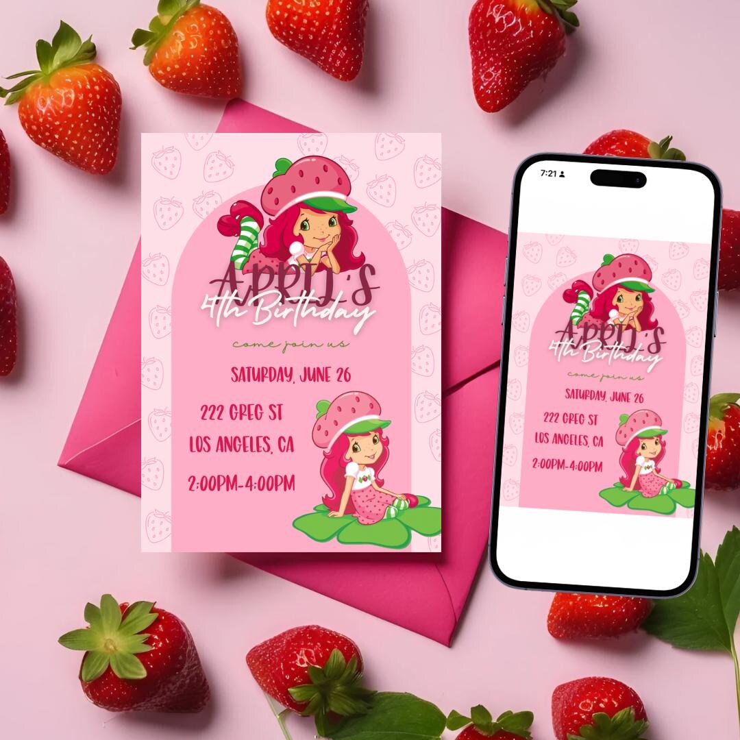 Strawberry Digital Birthday Invitation - Etsy