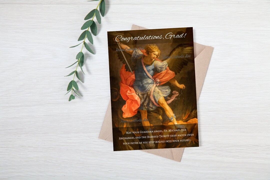 Catholic Graduation Card With St. Michael the Archangel | Vintage Style ...