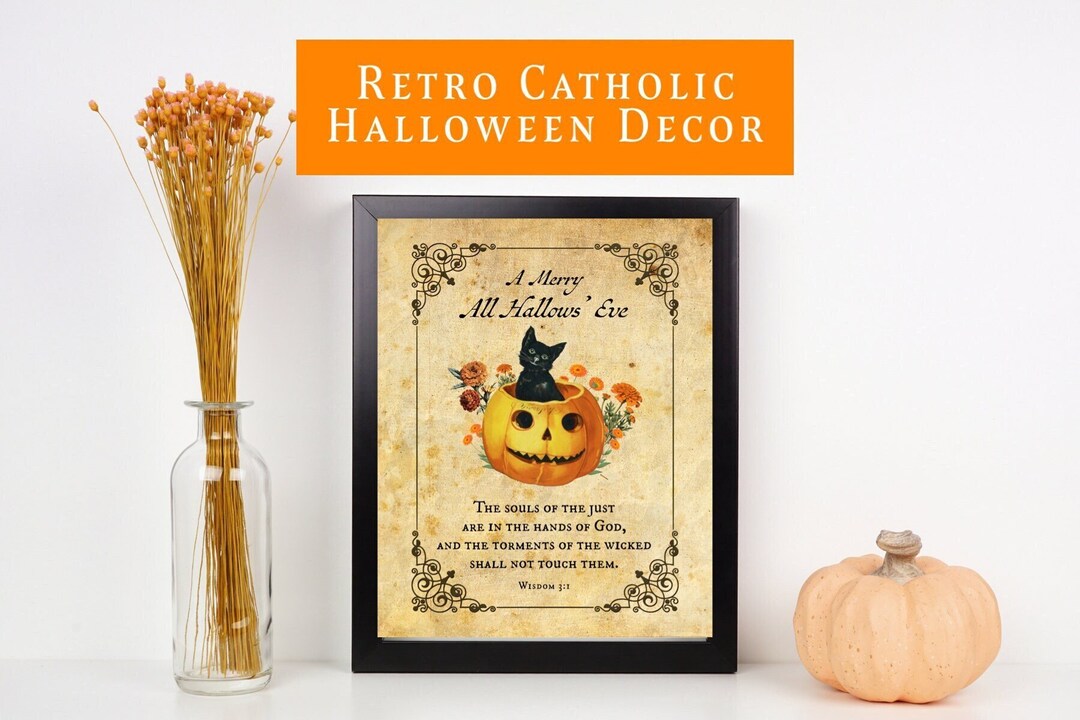 Vintage Halloween Postcard Wall Art With Bible Verse Prayer | Vintage ...
