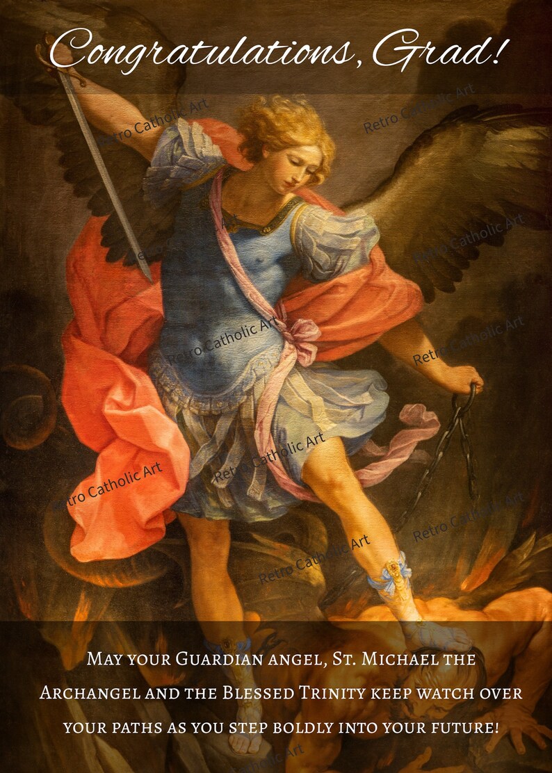 Catholic Graduation Card With St. Michael the Archangel Vintage Style ...