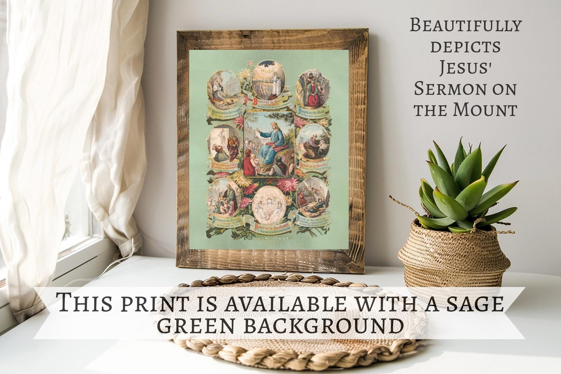 Vintage Sermon on the Mount Beatitudes Poster | Vintage Catholic Art ...