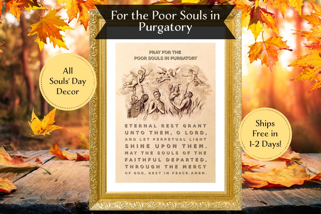 Vintage Purgatory Art Print With Prayer for Holy Souls | Vintage ...