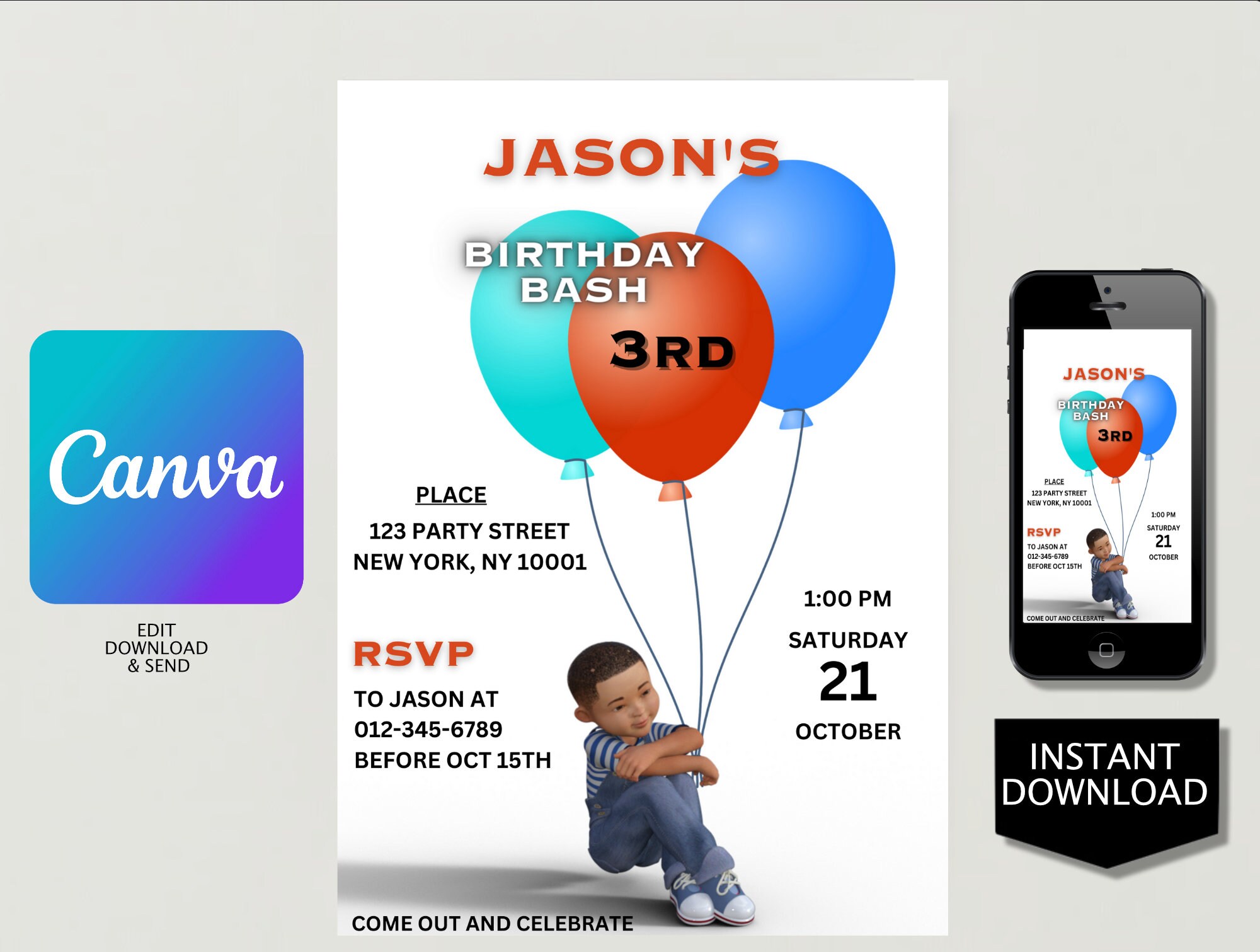 Toon Boy Birthday Party Invitation Digital 3d Toon Boy Toddler 01b - Etsy