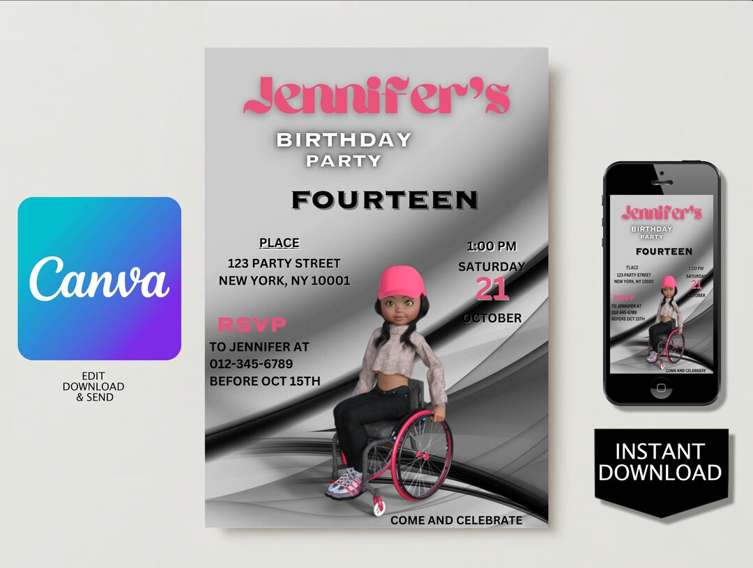 Toon Girl Birthday Party Invitation - 3d Toon Wheels 01b - Etsy