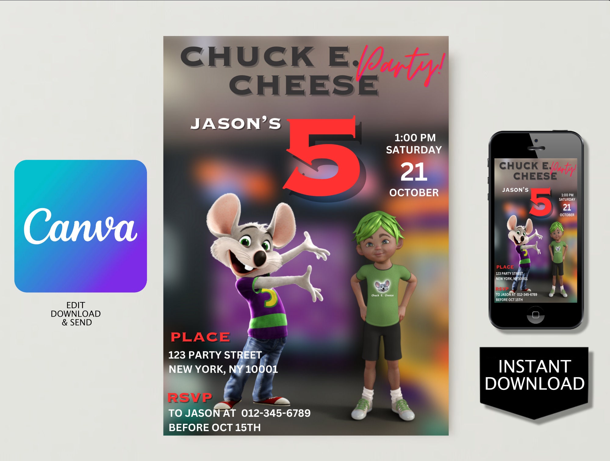 Toon Boy Birthday Party Invitation - Digital 3d Toon Birthday Chuck E ...