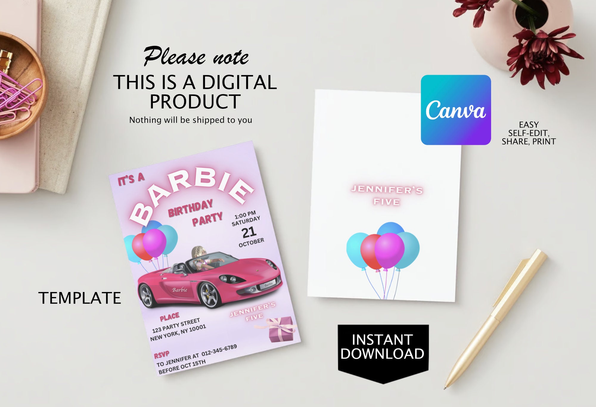 Toon Girl Birthday Party Invitation - Digital 3d Toon Barbie Party ...