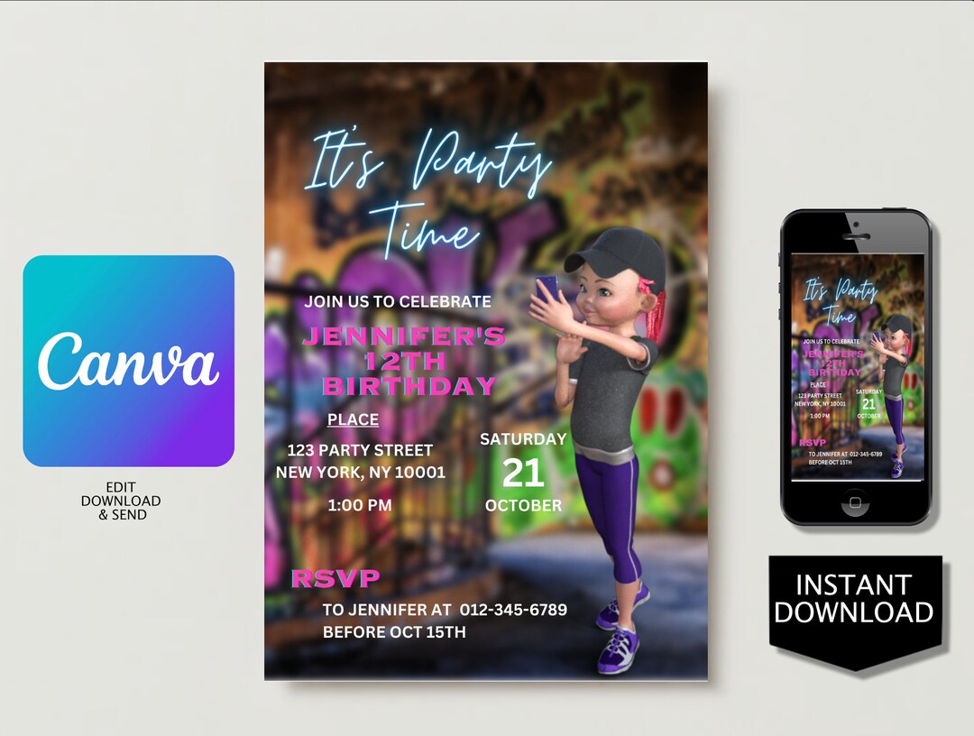 Toon Avatar Birthday Party Digital Invitation Template - Digital 3d ...