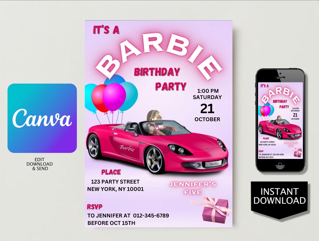 Toon Girl Birthday Party Invitation - Digital 3d Toon Barbie Party ...
