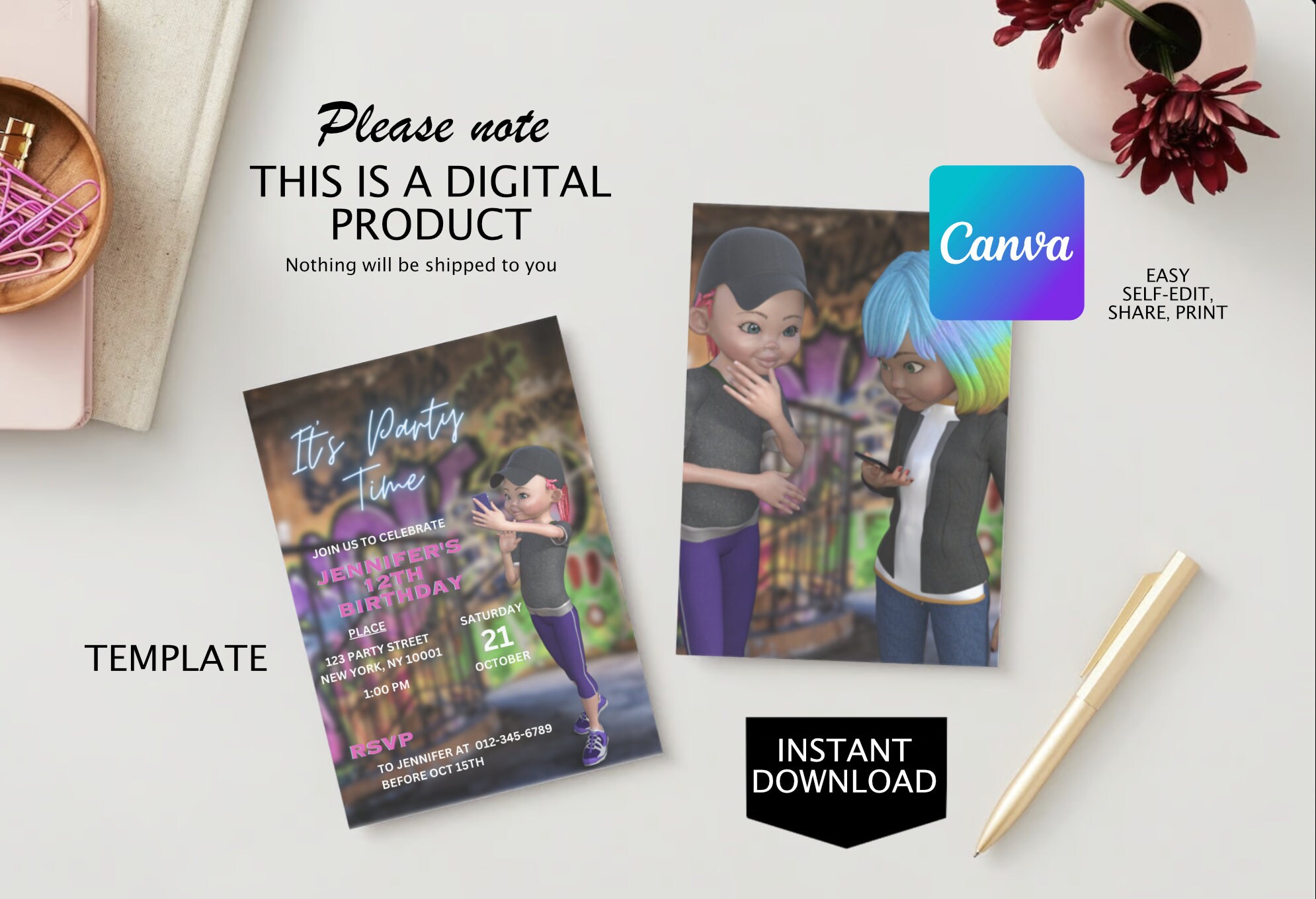 Toon Avatar Birthday Party Digital Invitation Template - Digital 3d ...