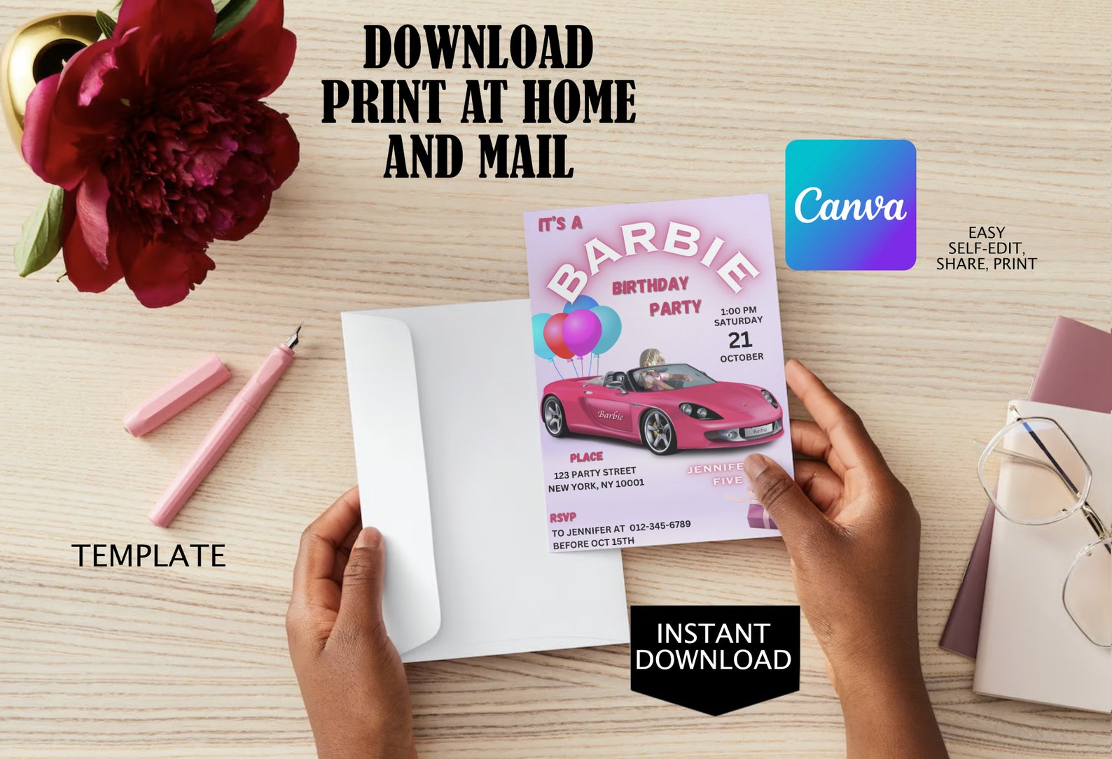 Toon Girl Birthday Party Invitation - Digital 3d Toon Barbie Party ...