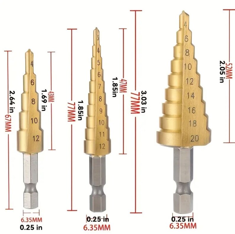 Titanium-coated HSS Step Drill Bit Set - Perfect for Wood & Metal ...