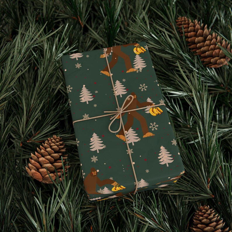 Bigfoot Wrapping Paper, Sasquatch Christmas Gift Wrap, Funny Holiday ...