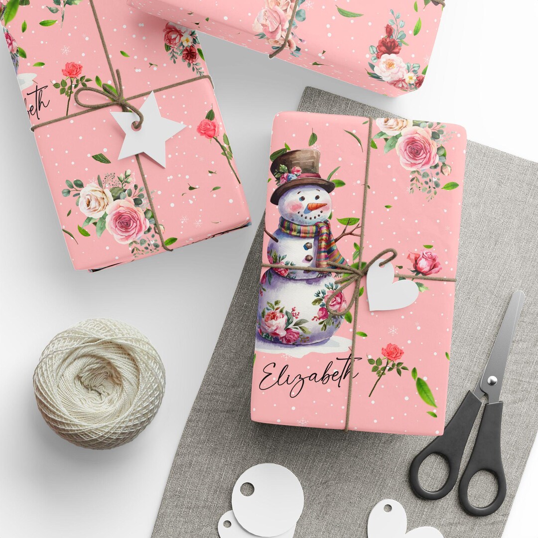 Personalized Christmas Wrapping Paper, Snowman With Flowers, Custom ...