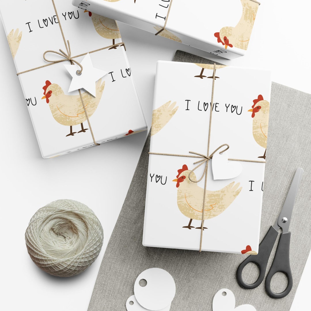 I Love You Chicken Gift Wrap,funny Farm-themed Wrapping Paper,quirky ...