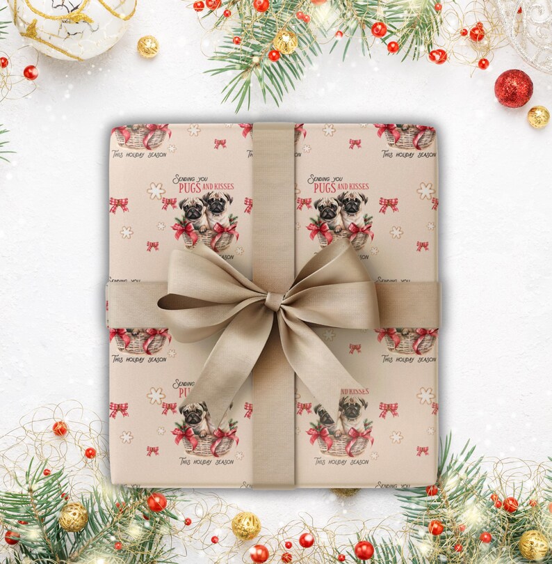 Personalized Pug Dog Gift Wrap, Cute Pug Wrapping Paper, Dog Lover Gift ...