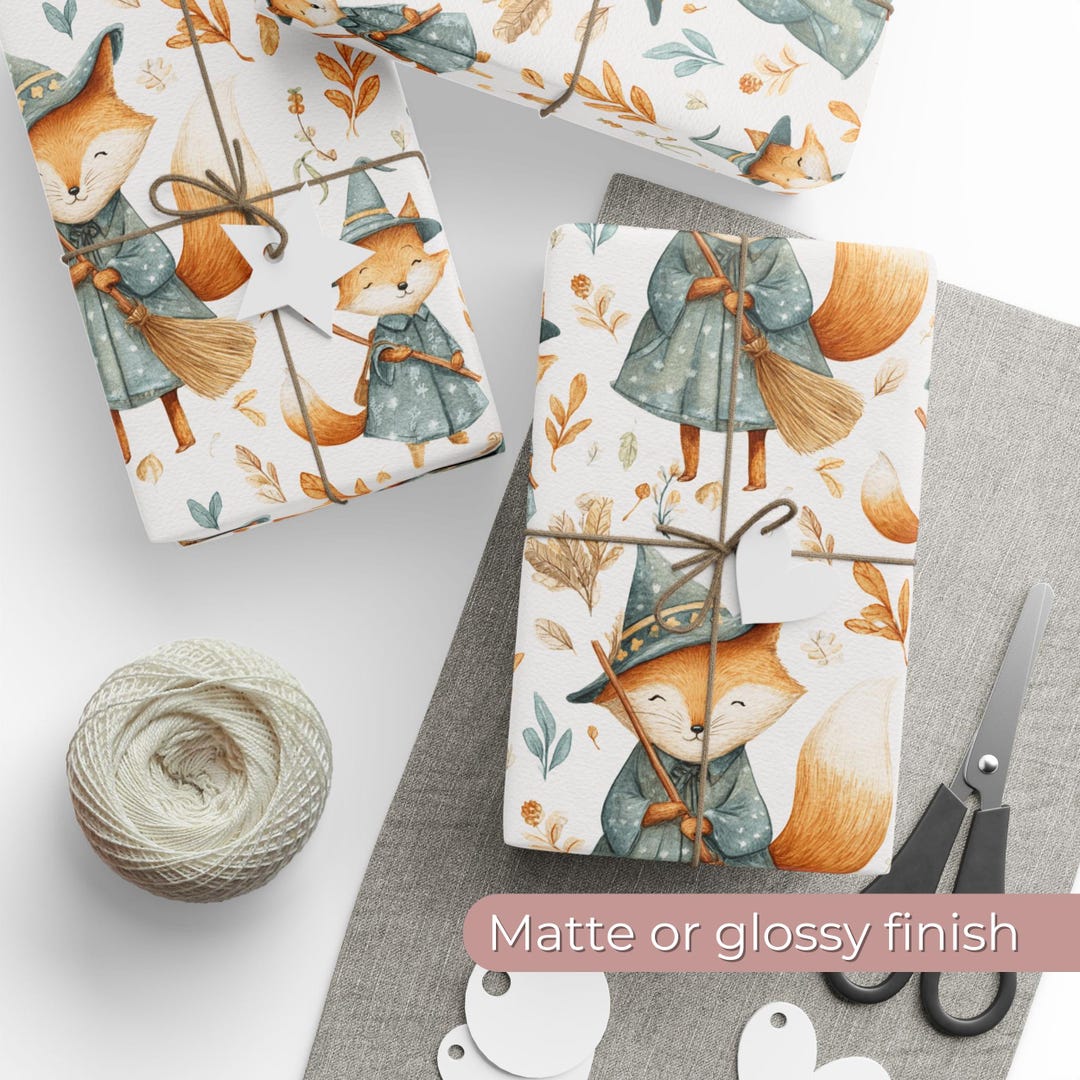 Woodland Fox Wrapping Paper, Cute Halloween Gift Wrap, Whimsical Fall ...