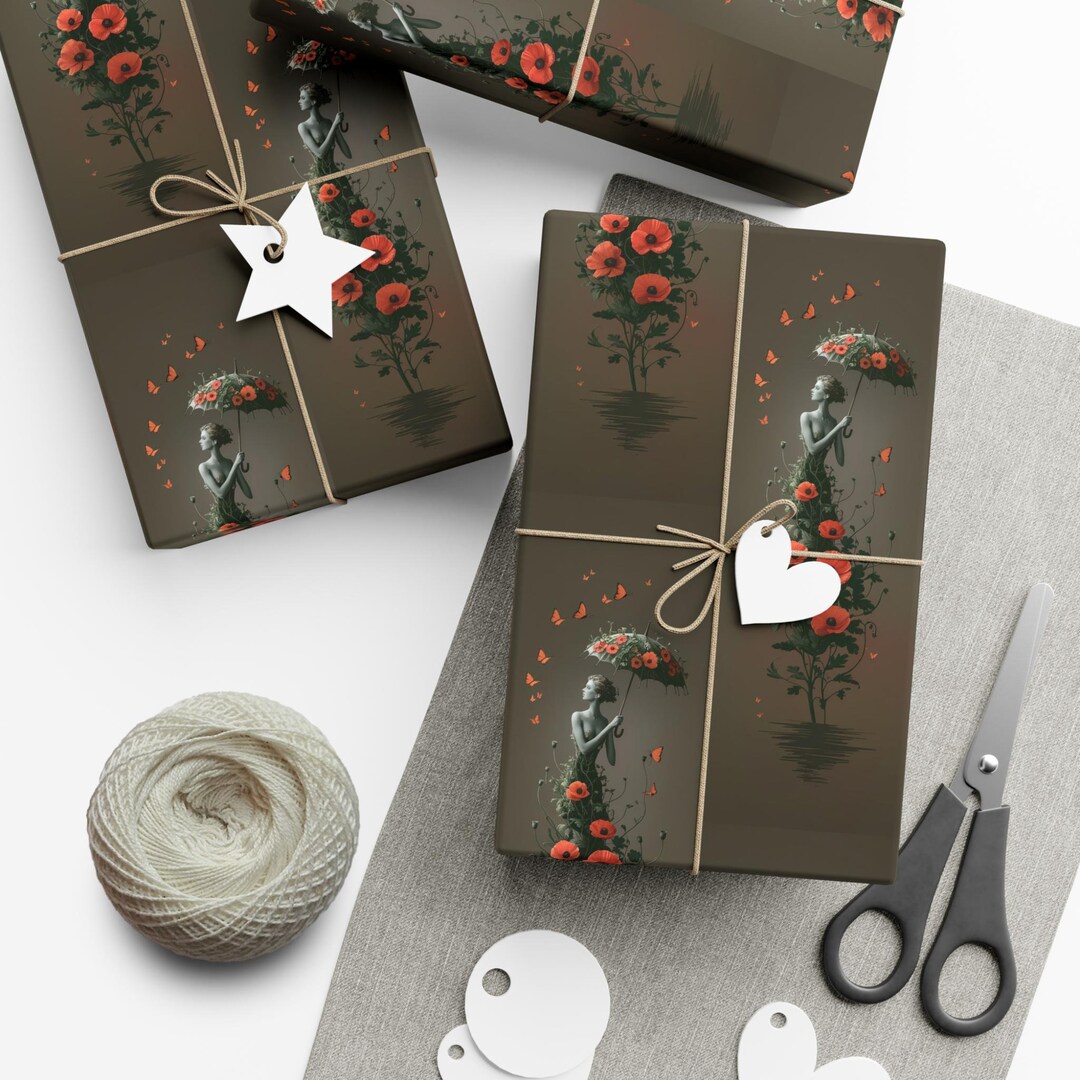 Elegant Gift Wrap With Floral Woman Design, Artistic Wrapping Paper ...