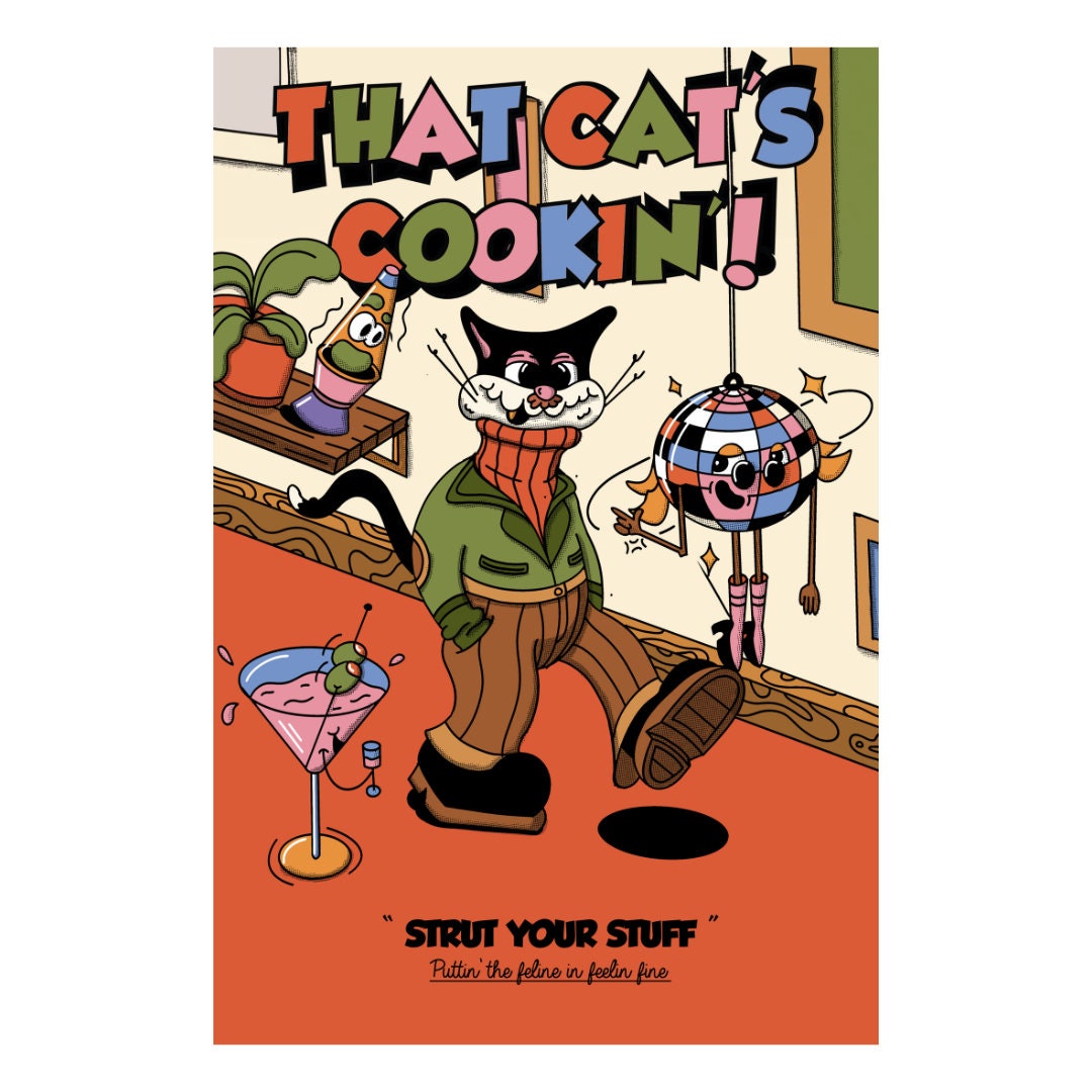 Strut Your Stuff Funny Cat Print, Maximalist Wall Art, Digital Download ...