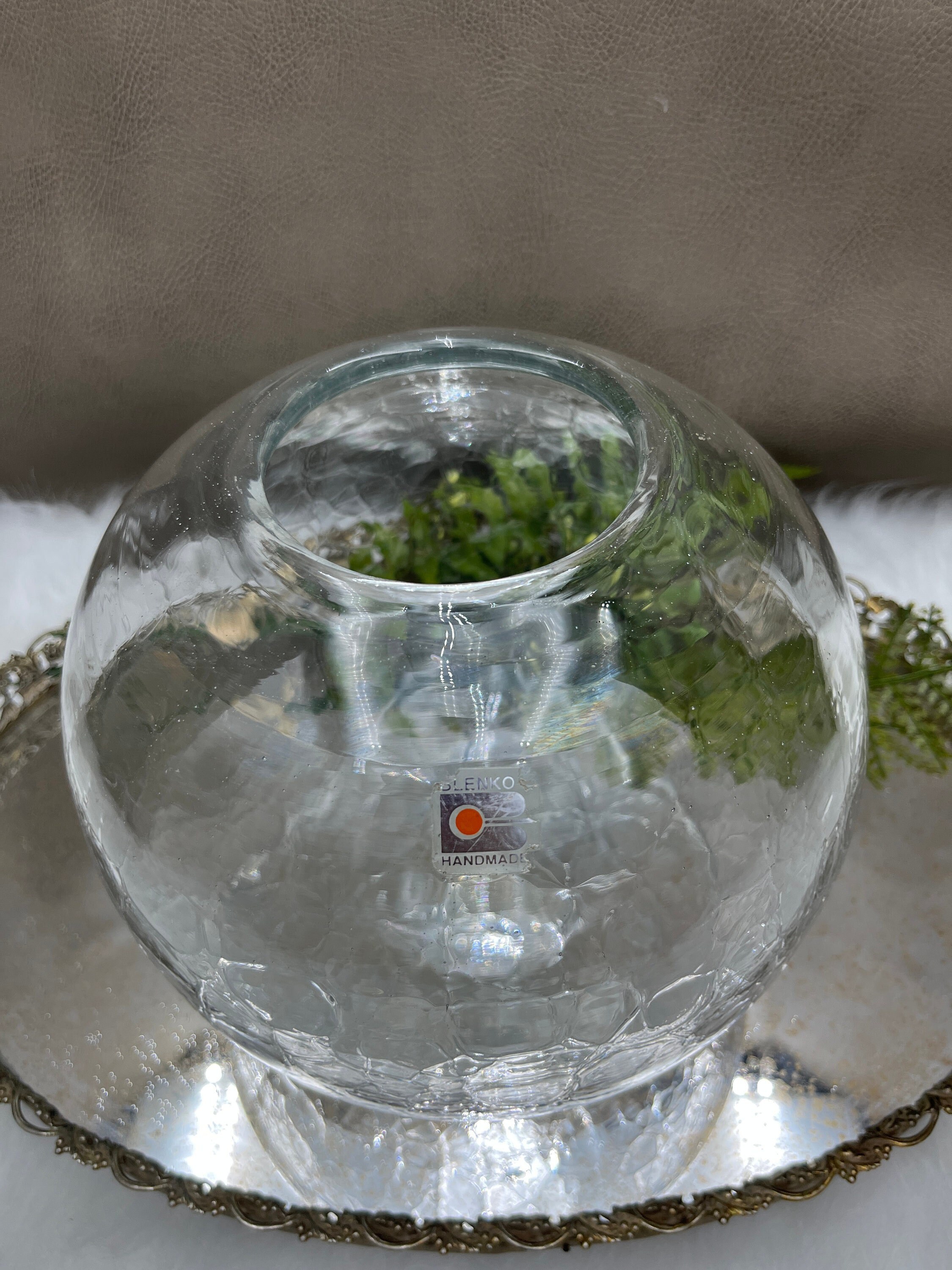 Vintage Blenko Crackled Glass Clear Fish Bowl Vase - Etsy