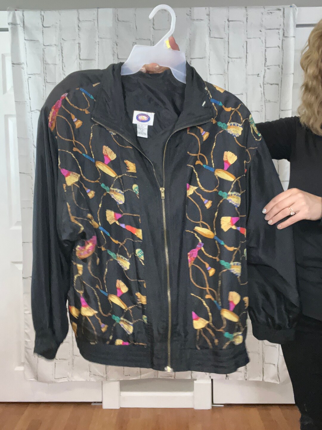 Vintage Black and Tassel Pattern Windbreaker Zip Jacket - Etsy