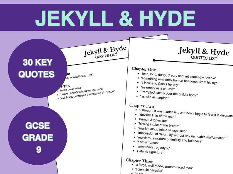 GCSE Jekyll & Hyde Key Quotes - Etsy