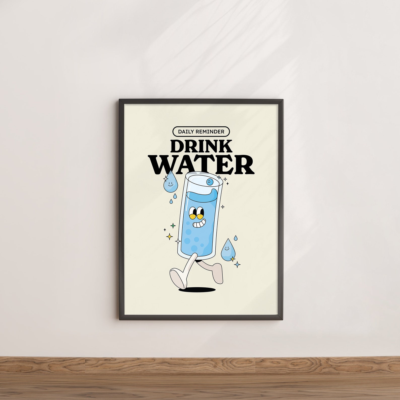 Drink Water Poster, Retro Style Print, Trendy Kitchen Wall Art, Healthy ...