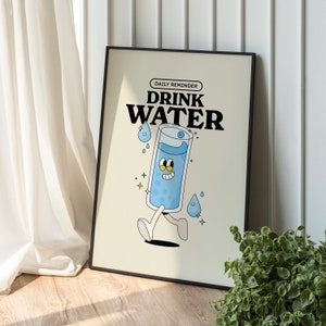 Drink Water Poster, Retro Style Print, Trendy Kitchen Wall Art, Healthy ...
