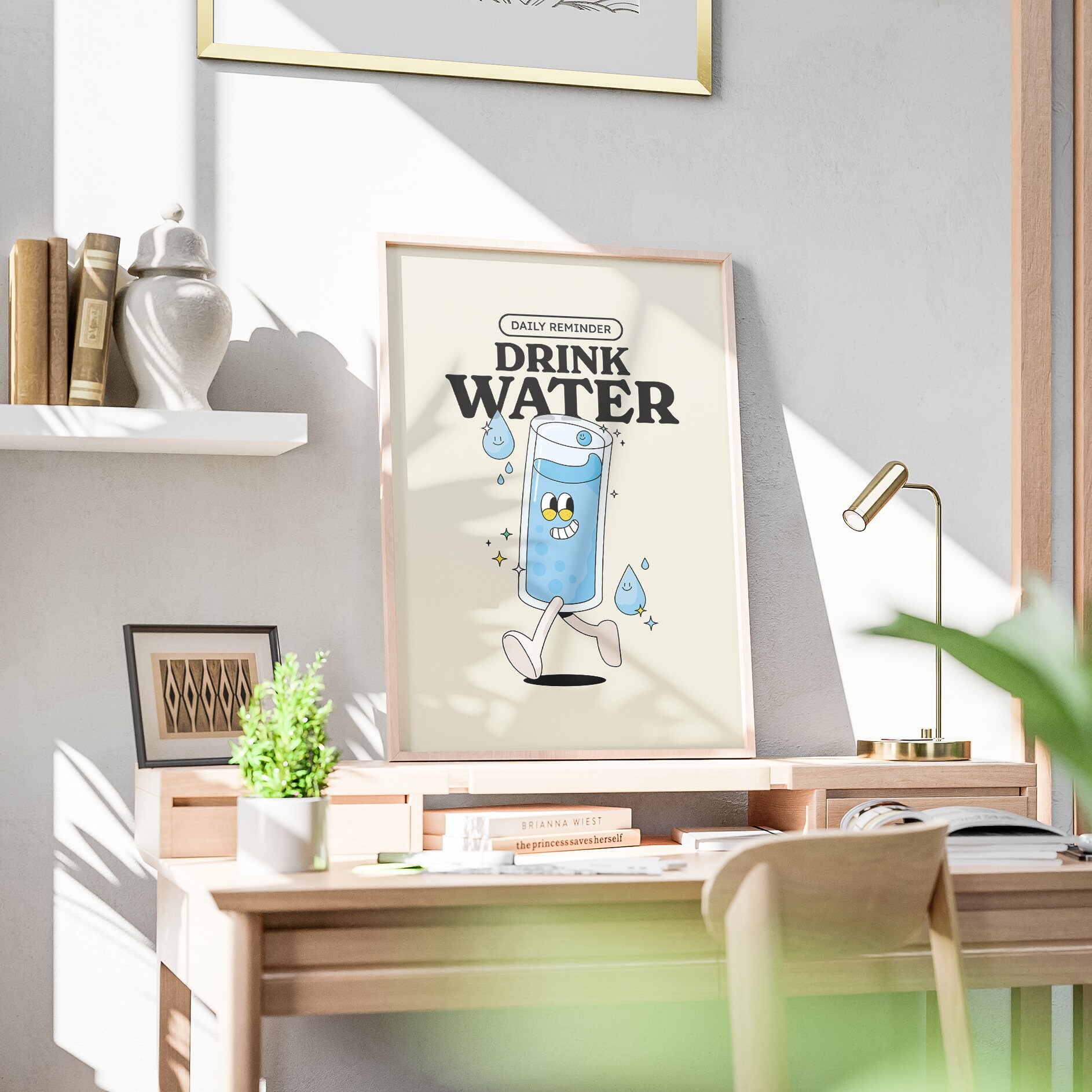 Drink Water Poster, Retro Style Print, Trendy Kitchen Wall Art, Healthy ...
