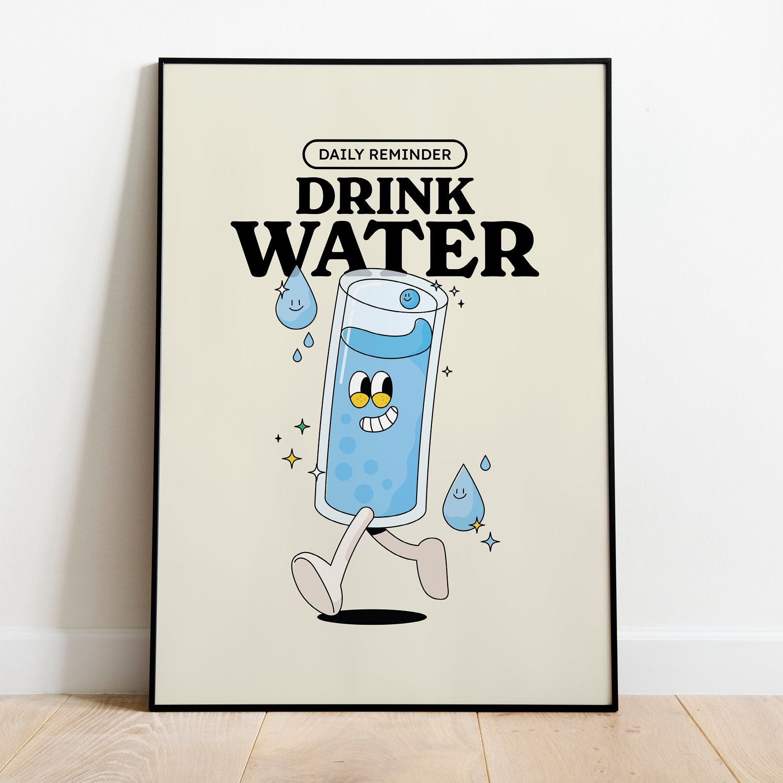 Drink Water Poster, Retro Style Print, Trendy Kitchen Wall Art, Healthy ...