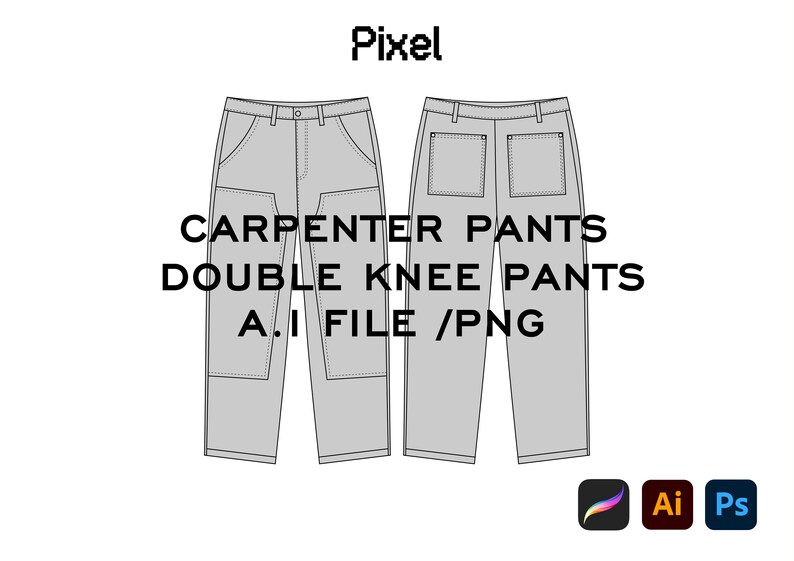 Work Pants Template Workwear Vector Tech Pack Mockup Illustrator ...