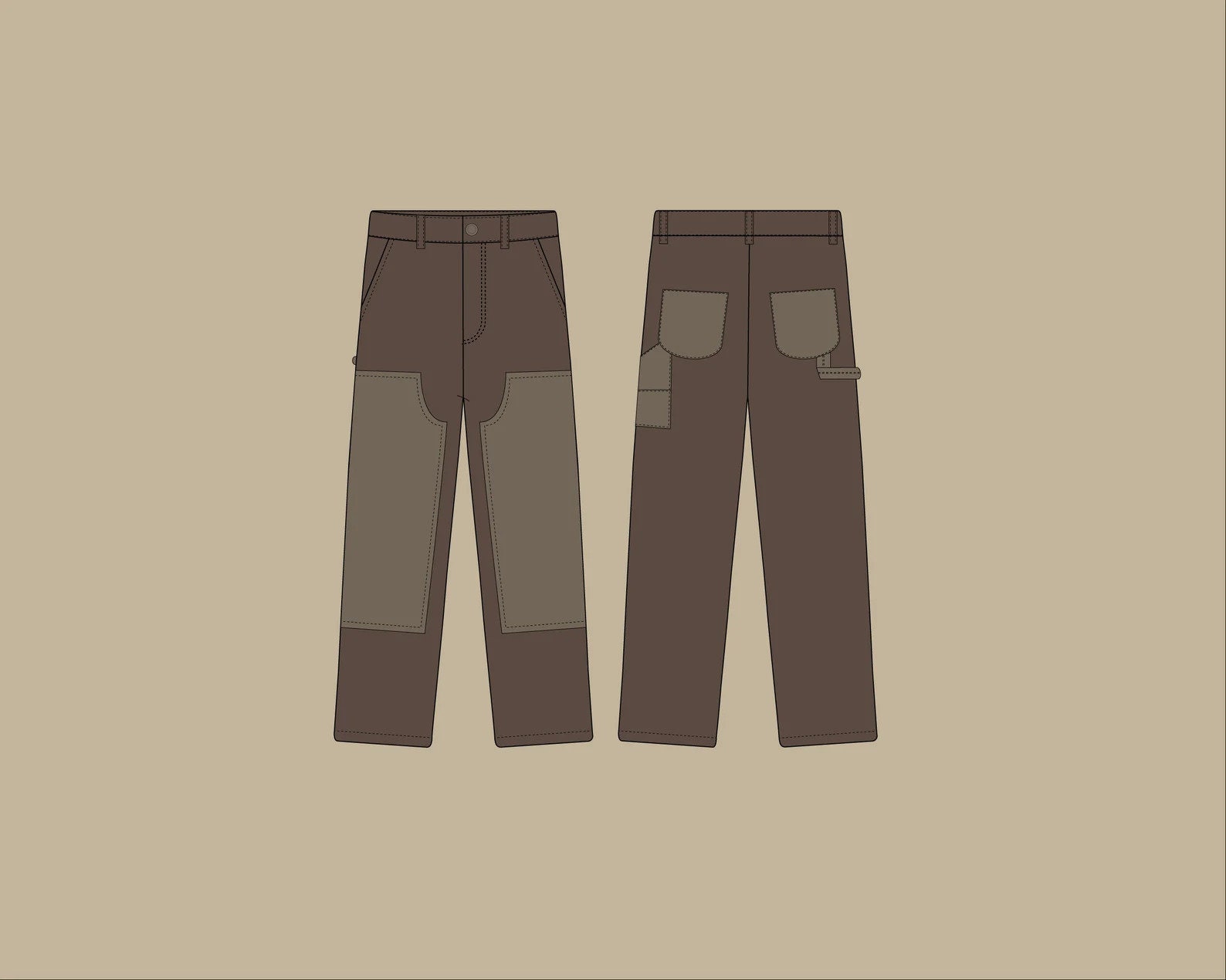 Work Pants Template Workwear Vector Tech Pack Mockup Illustrator ...