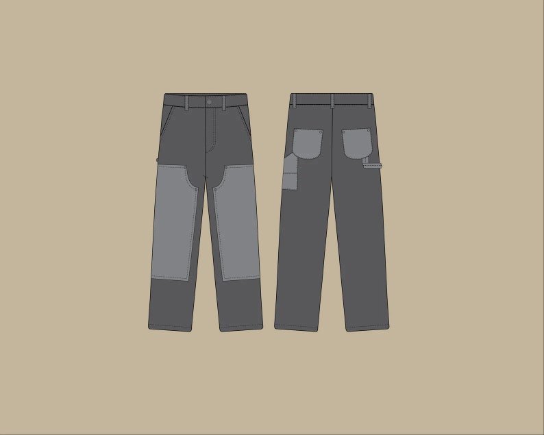 Work Pants Template Workwear Vector Tech Pack Mockup Illustrator ...