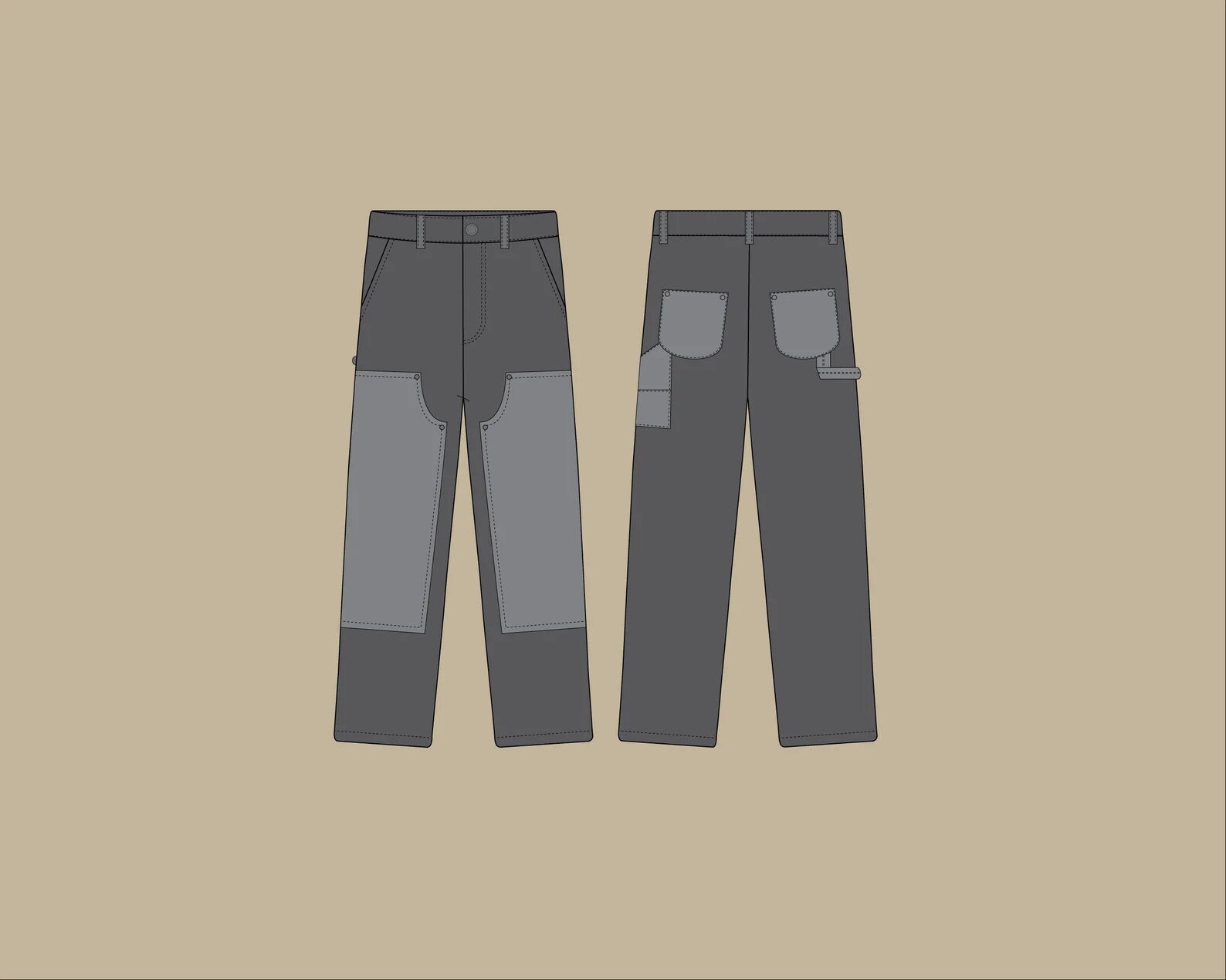 Work Pants Template Workwear Vector Tech Pack Mockup Illustrator ...