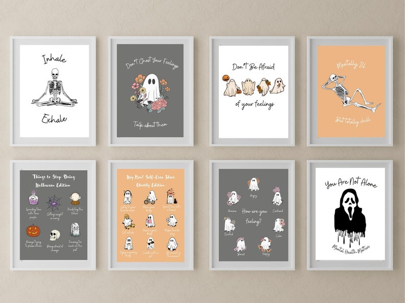Set of 8 Halloween Mental Health Posters, Halloween Posters, Therapy ...