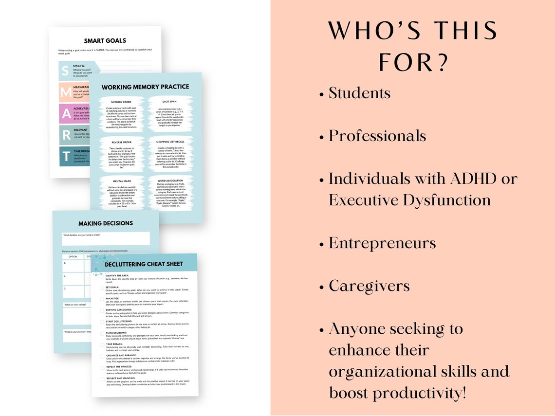 Executive Functioning Workbook ADHD Worksheets Neurodivergent ...