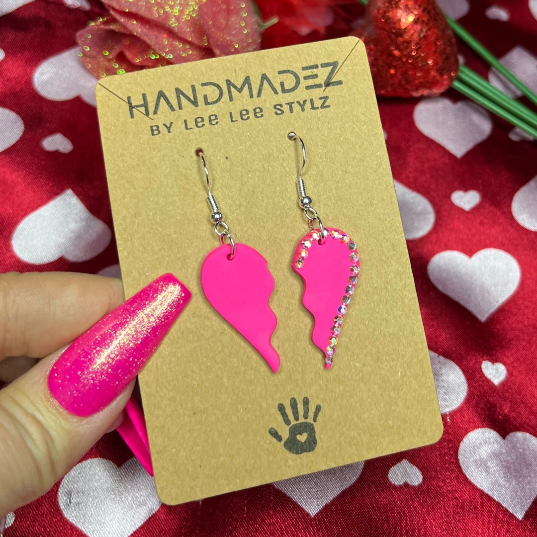 Pink Heartbreak Bling or No Bling Dangle Earrings || Broken Heart ...