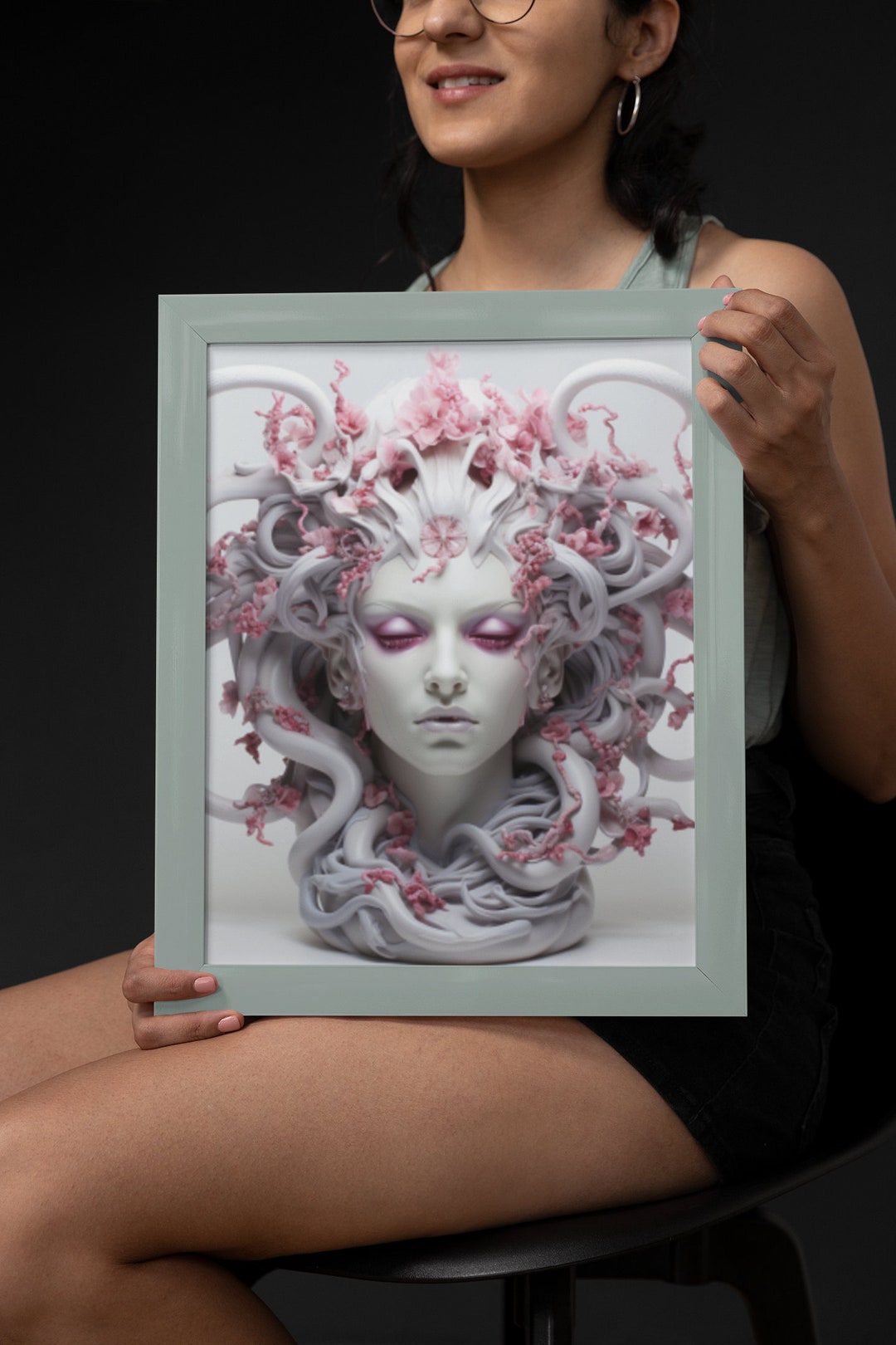 AI Pink and White Medusa Head Digital Print Download - Mythical ...