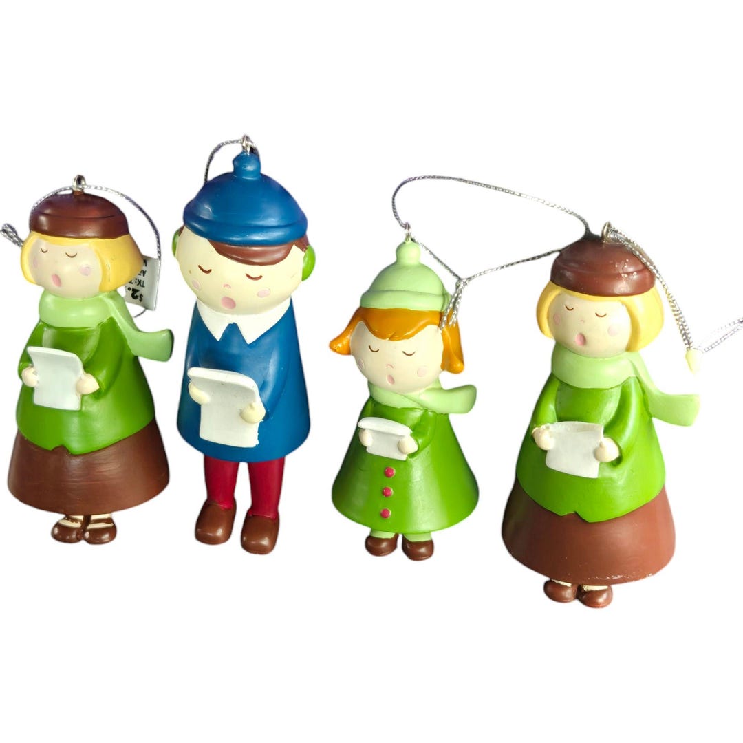 Christmas Caroler Ornaments Set of 4 Hand-painted Resin Figurines ...