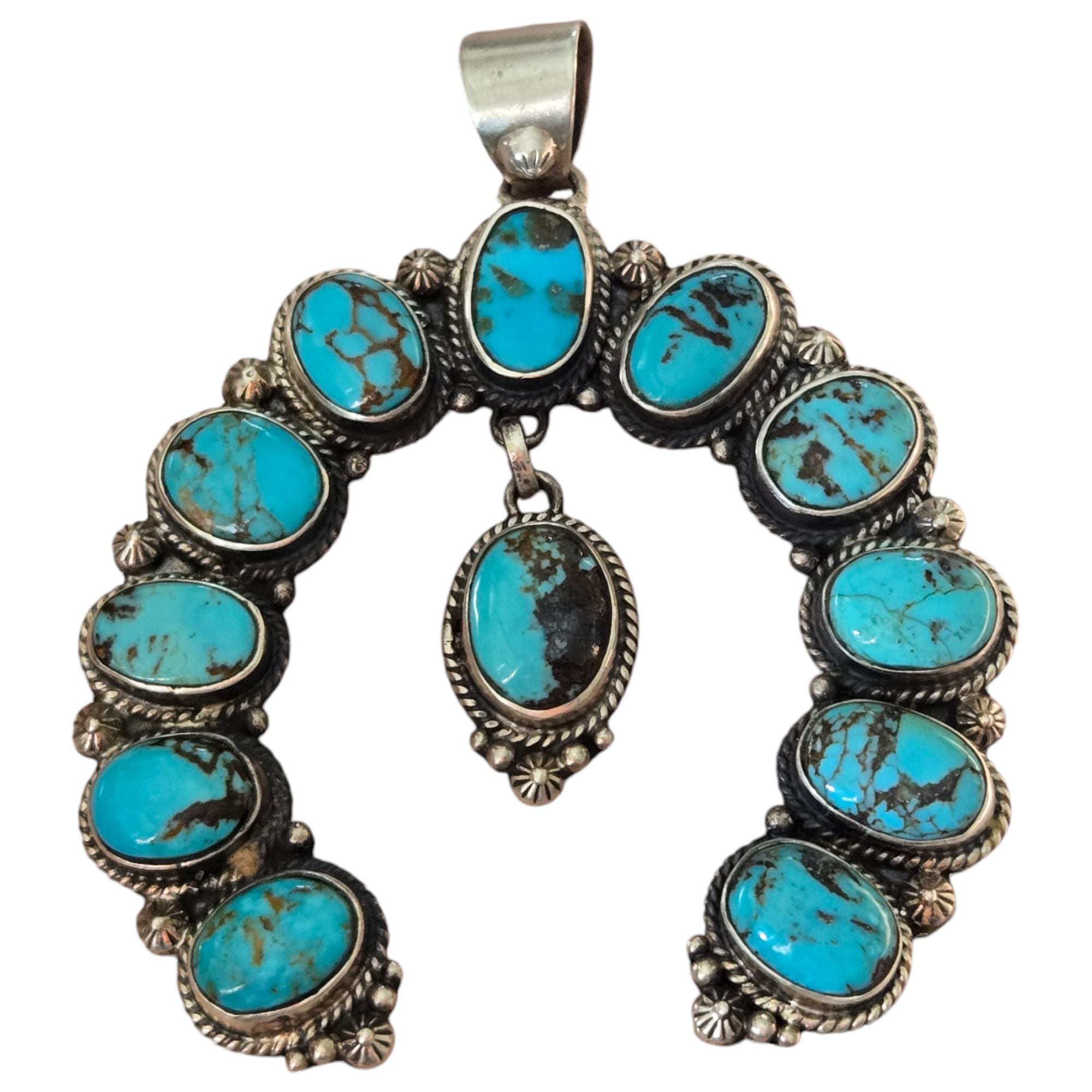 Vtg Navajo Naja Sterling Silver & Turquoise Squash Blossom Pendant HUGE ...