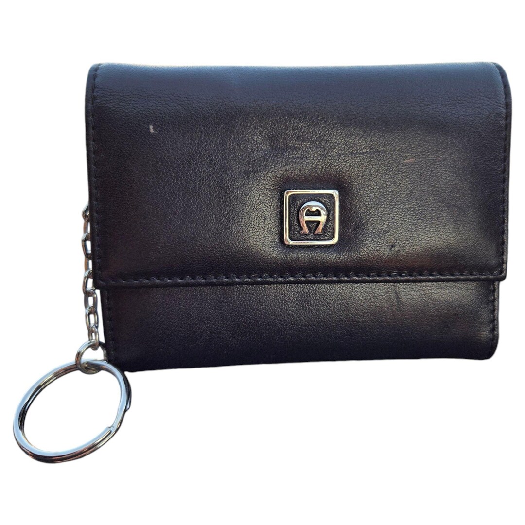 Etienne Aigner Genuine Cowhide Black Leather Tri-fold Wallet With Key ...