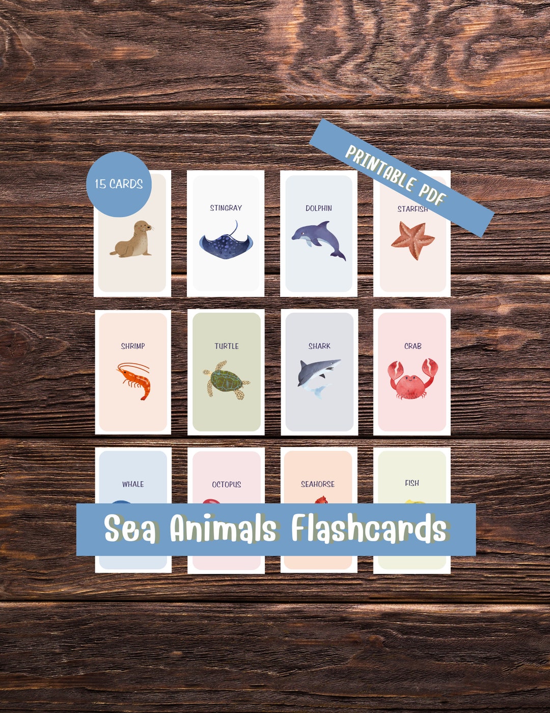 Sea Animal Flashcards: Montessori Educational Printables (digital ...
