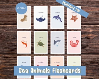 Sea Animal Flashcards Digital PDF Download - Etsy