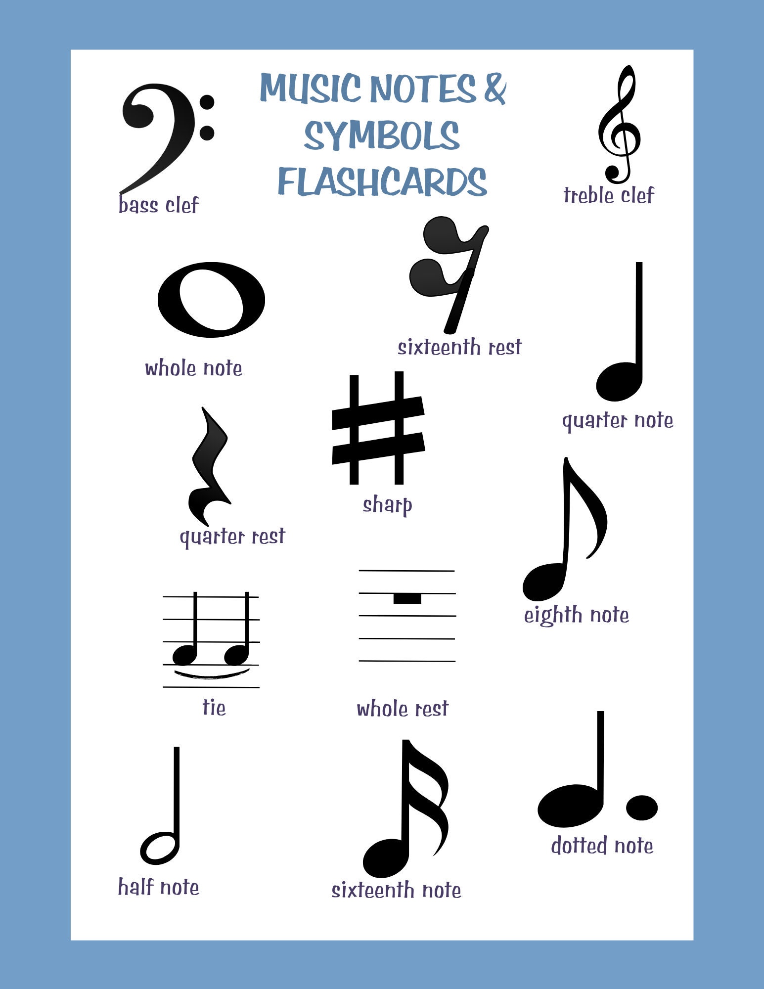 17 Music Notes & Symbols Flashcards, Basic Music Flash Cards ...