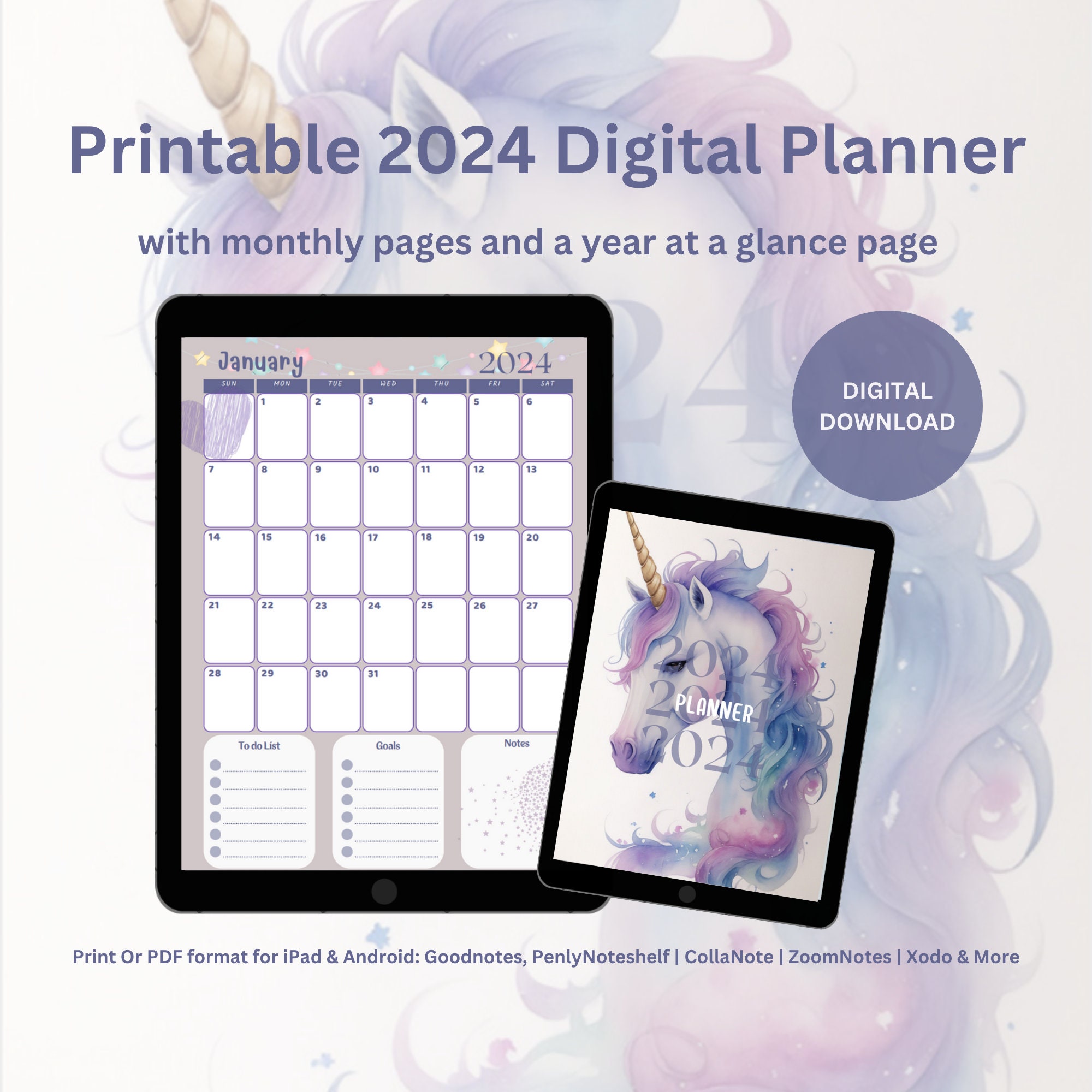 Printable Digital Planner for Girls 2024, Simple Digital Planner for ...