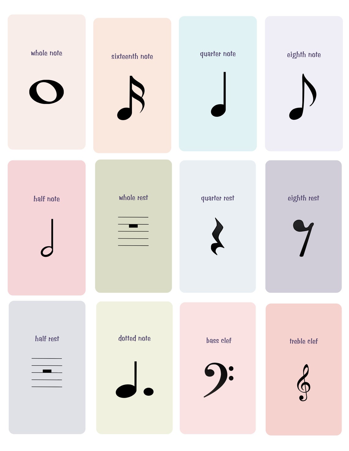 17 Music Notes & Symbols Flashcards, Basic Music Flash Cards ...