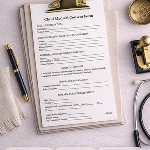 Child Medical Consent Form, Medical Authorization for Minor, English ...