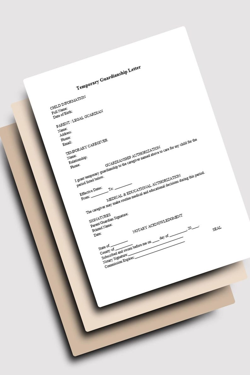 Temporary Guardianship Letter Template | Bilingual Caregiver ...