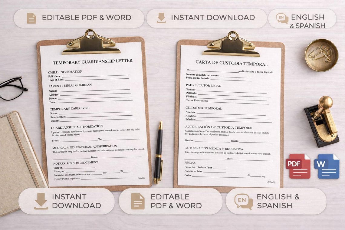 Temporary Guardianship Letter Template | Bilingual Caregiver ...