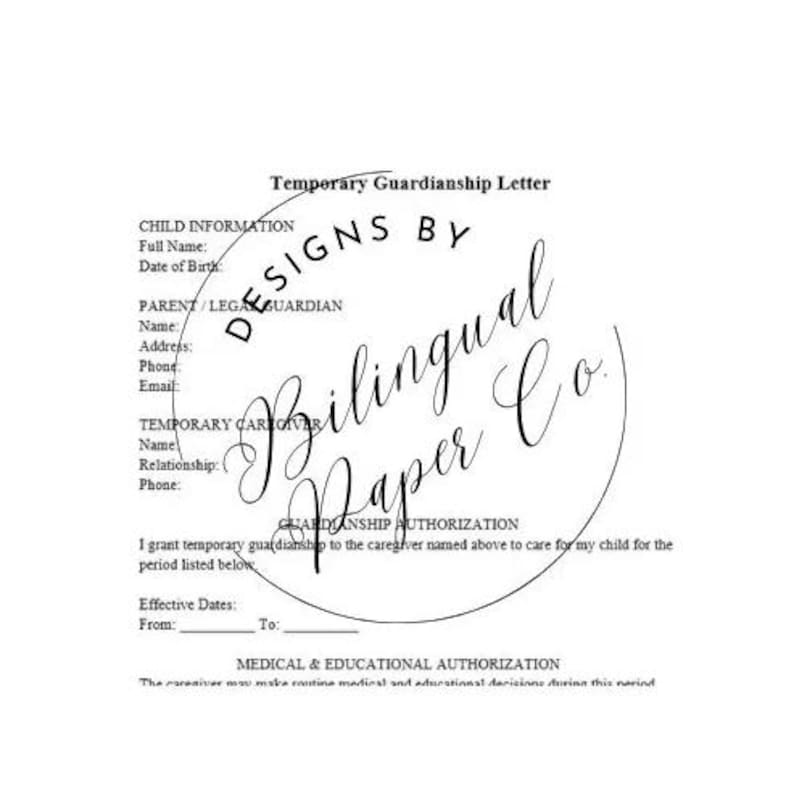 Temporary Guardianship Letter Template | Bilingual Caregiver ...