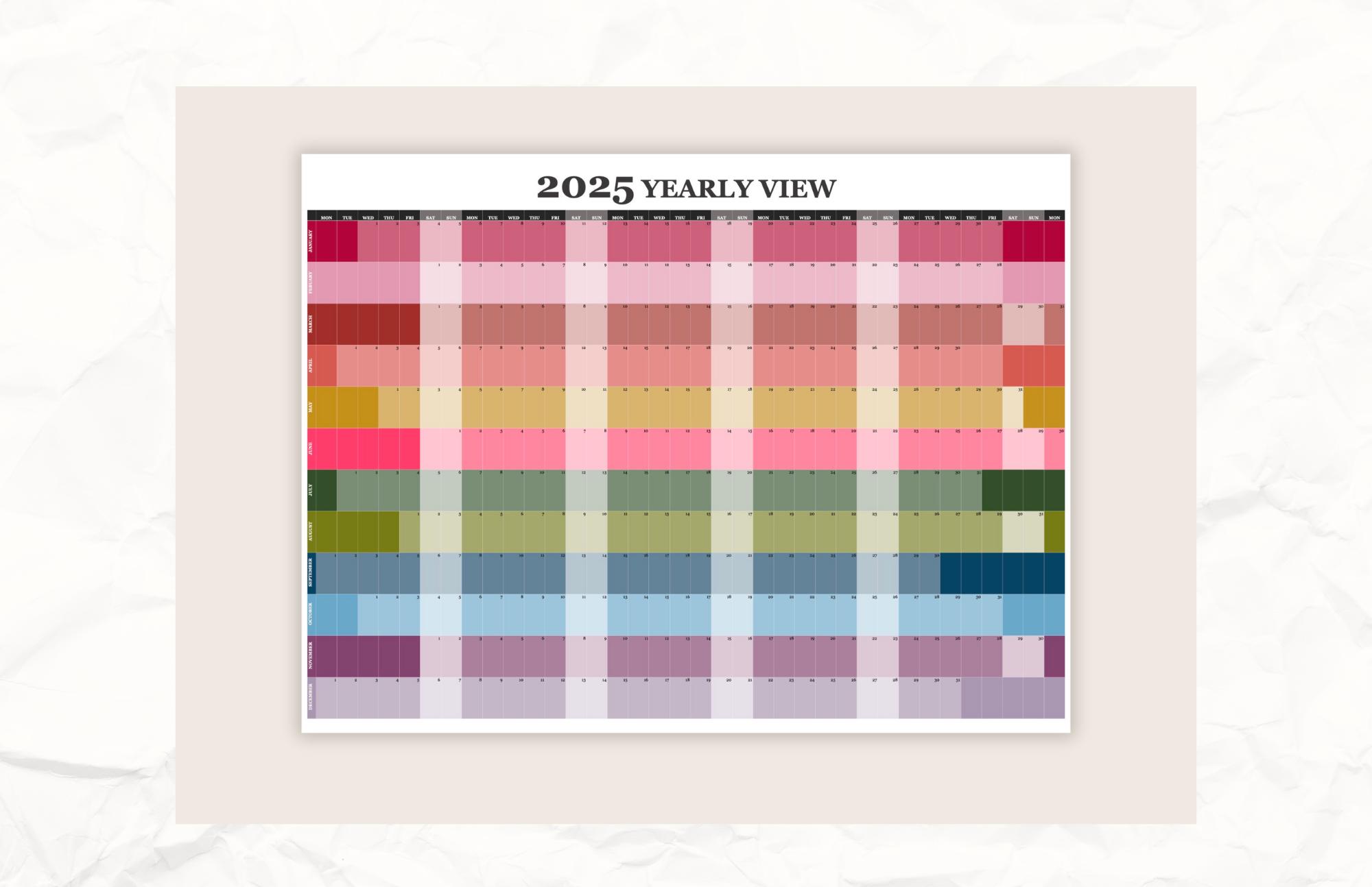 2025 Yearly View Wall Calendar - Matte Horizontal Posters, Primary ...